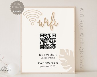 Airbnb Template Cabin Wifi QR Code Wifi Password Printable Sign Custom ...