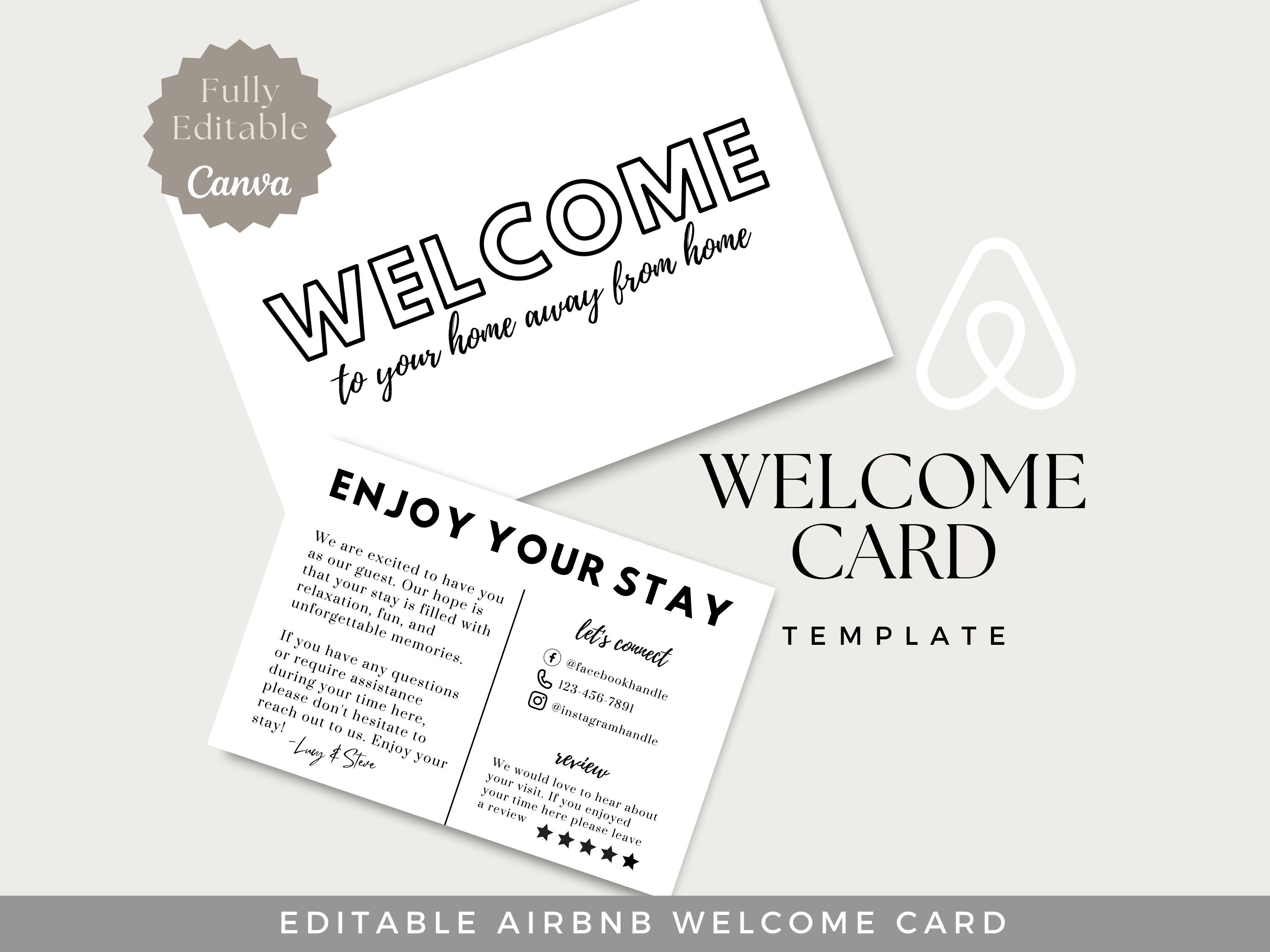 Airbnb Welcome Card, Welcome Sign, Printable Canva Template, Minimal ...