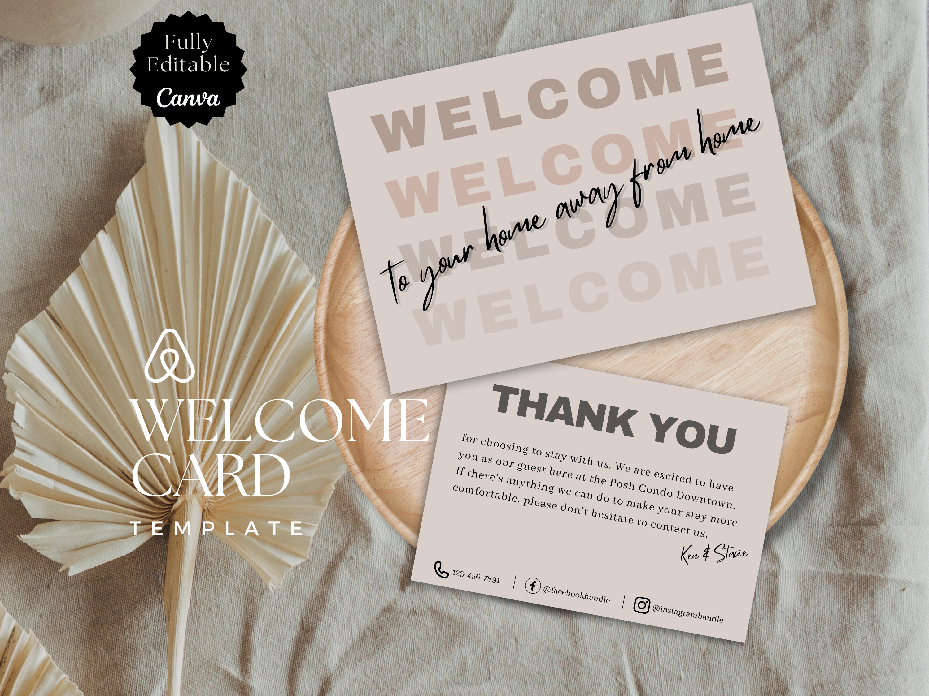Airbnb Welcome Card Template, Printable, Customizable Canva, Thank You ...