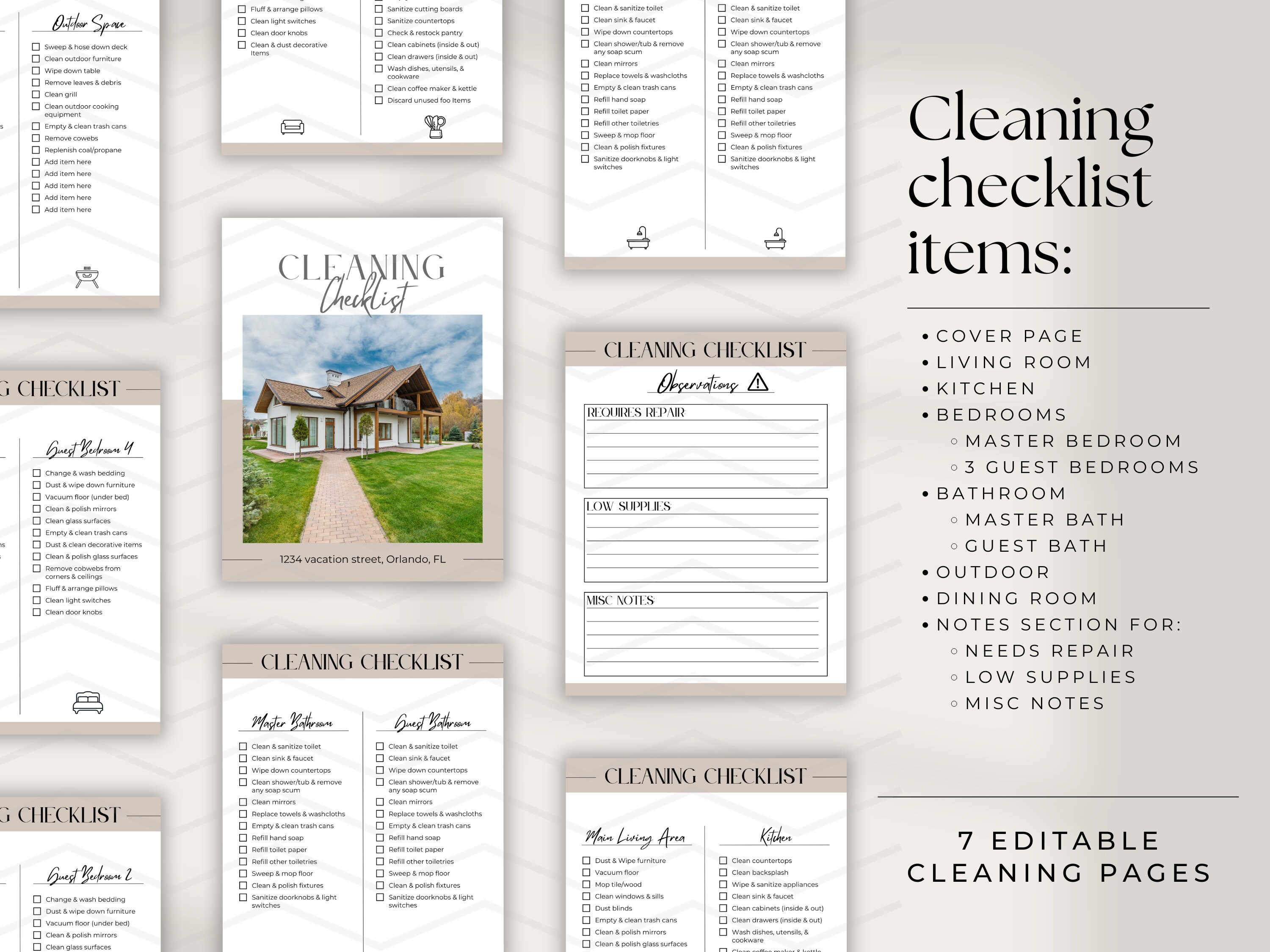 Airbnb Checklist Bundle, Editable Canva Template, Inventory List ...