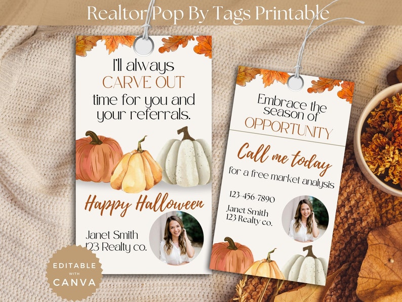 Real Estate Pumpkin Pop By, Halloween Realtor Tag, Fall Leaves ...