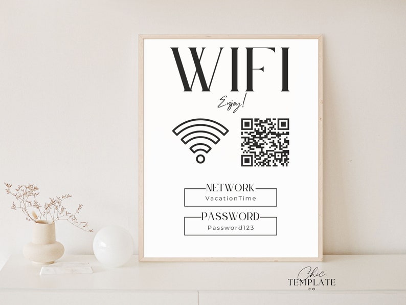 Wifi Password Sign Airbnb Template, Customizable QR Code, Printable ...