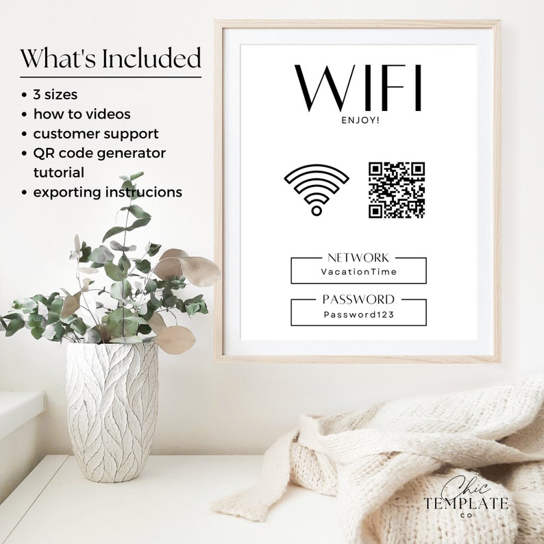 Airbnb Wifi QR Code | Wifi Sign | Wifi Password | Printable | Custom ...