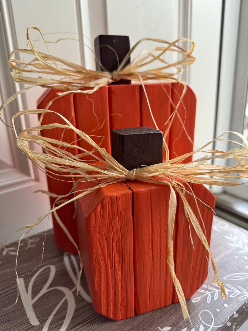 Wood Pumkpkins, Fall Orange Decor, Block Pumpkins, Pumpkin Decor, Wood ...