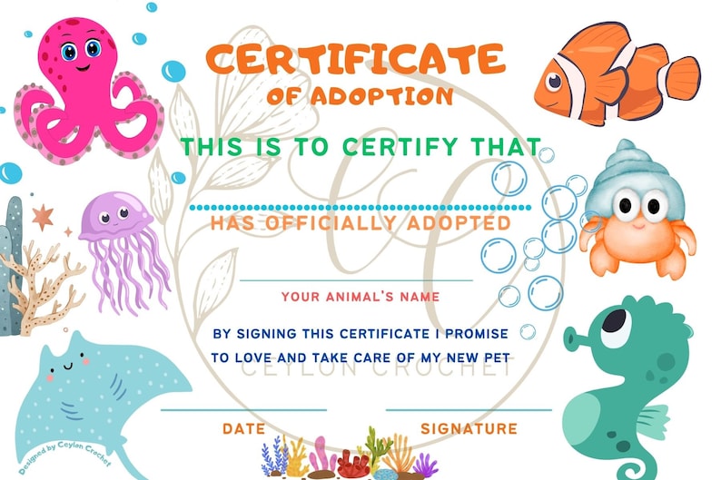 CROCHET Pet Adoption Certificate for Kids | INSTANT DOWNLOAD | Pdf ...