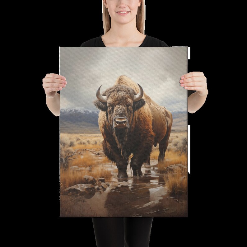 Western Bison Portrait Print - Rustic Wildlife Wall Decor in Various ...