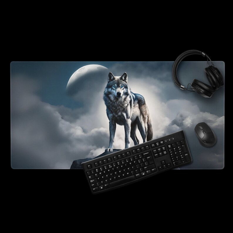 Extra Large Wolf Mouse Pad Mountain Moon Design Gaming Accessory for ...