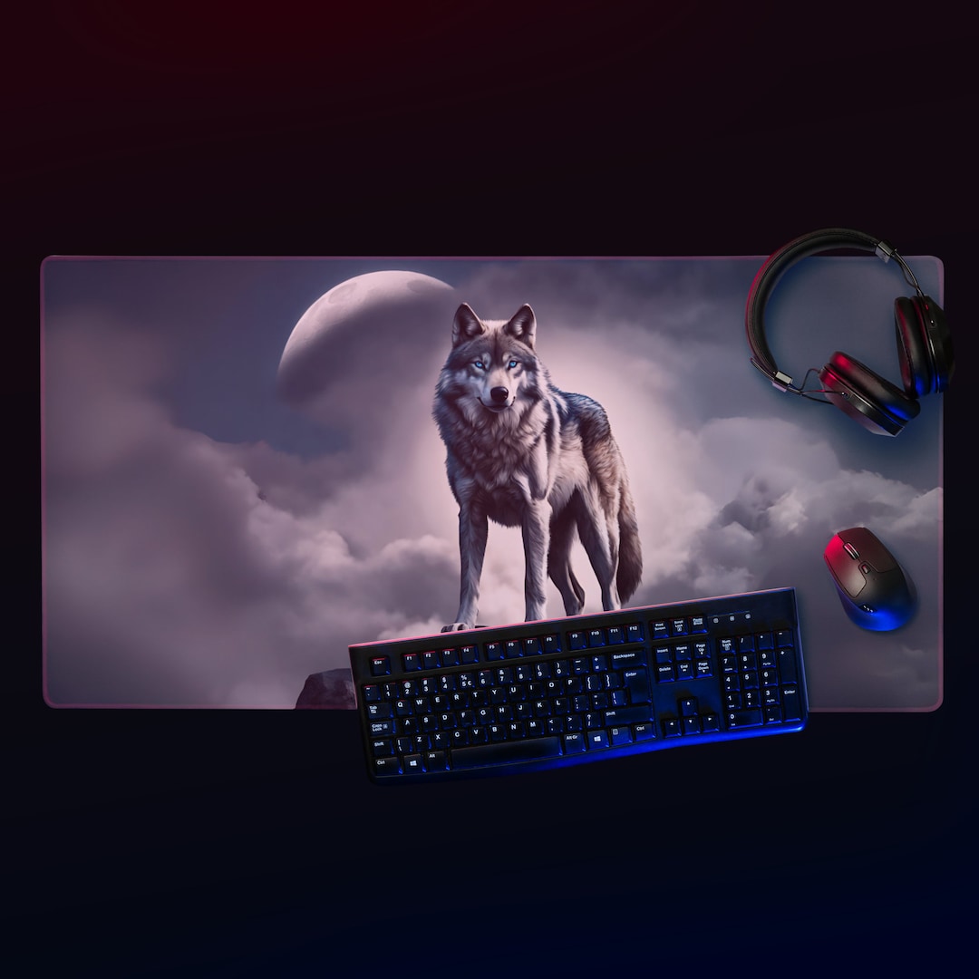 Moonlit Wolf Mouse Pad - XL Size - Gaming Gear for Gamers - Mountain ...