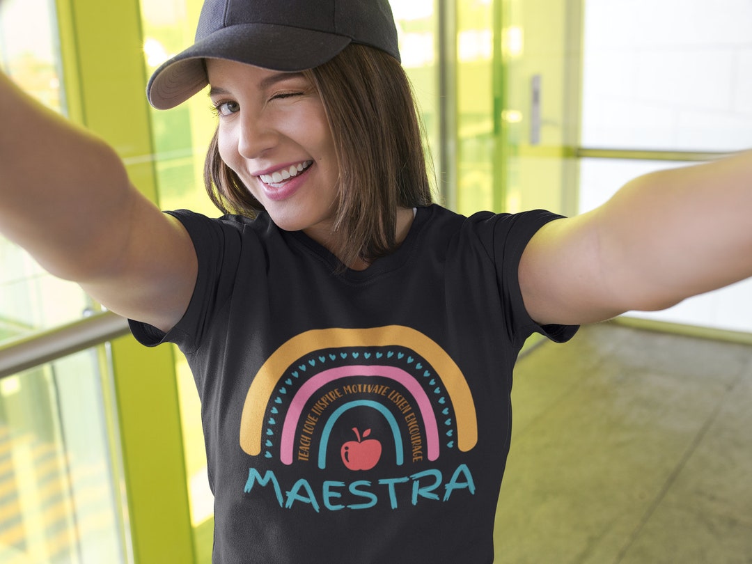 Maestra Women's Tee Rainbow School Supplies Design Teacher Appreciation ...