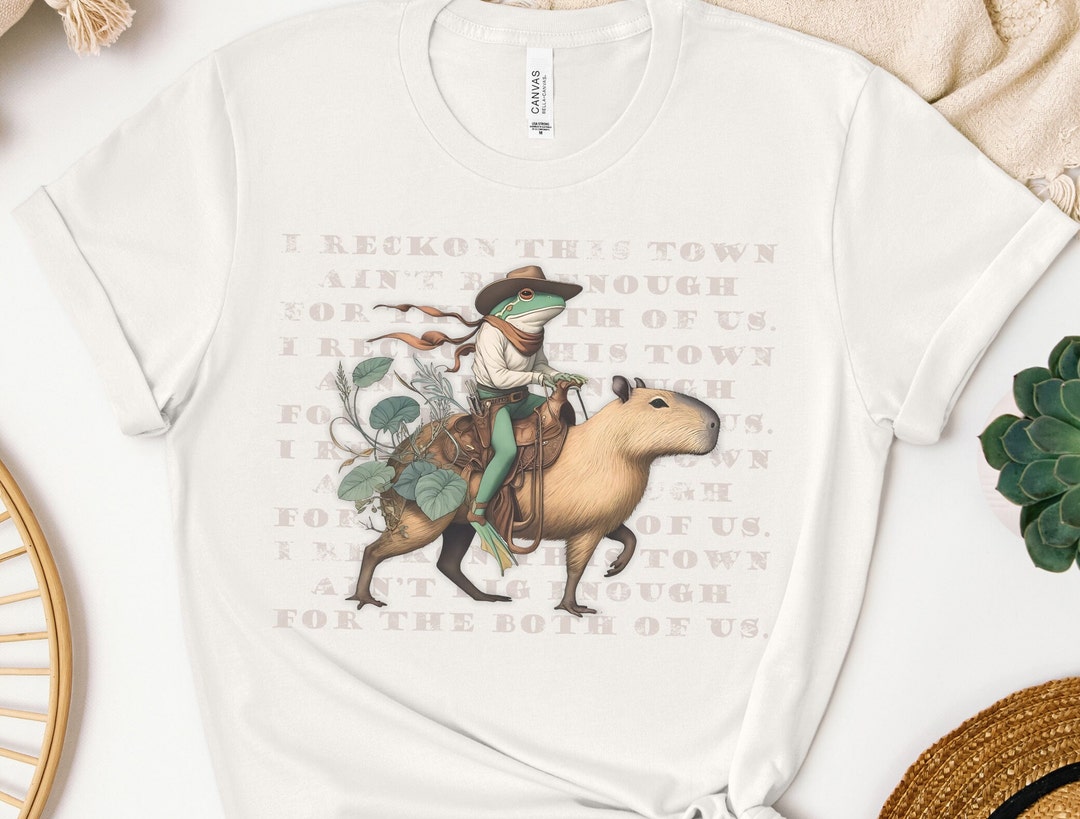 Vintage Cowboy Frog Riding A Capybara Shirt, Cute Western Theme Tshirt ...