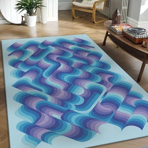 Blue Purple Wave Rug: Modern Abstract Geometric Carpet - Etsy
