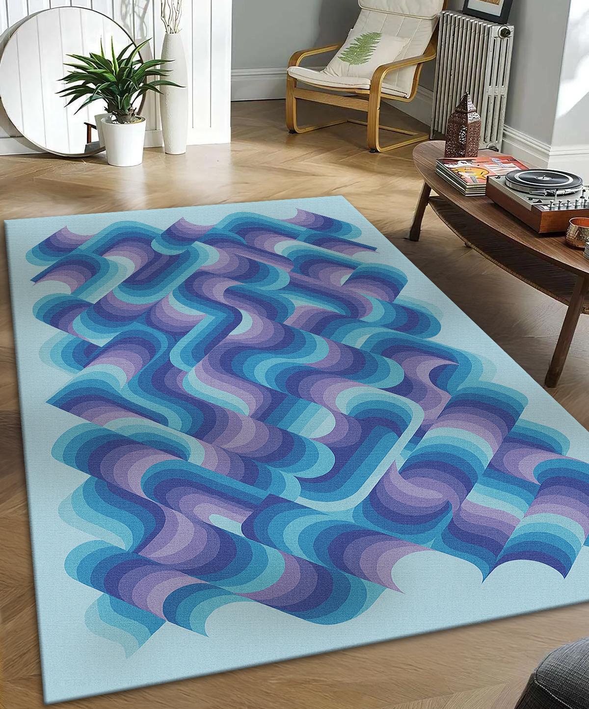 Blue Purple Wave Rug: Modern Abstract Geometric Carpet - Etsy
