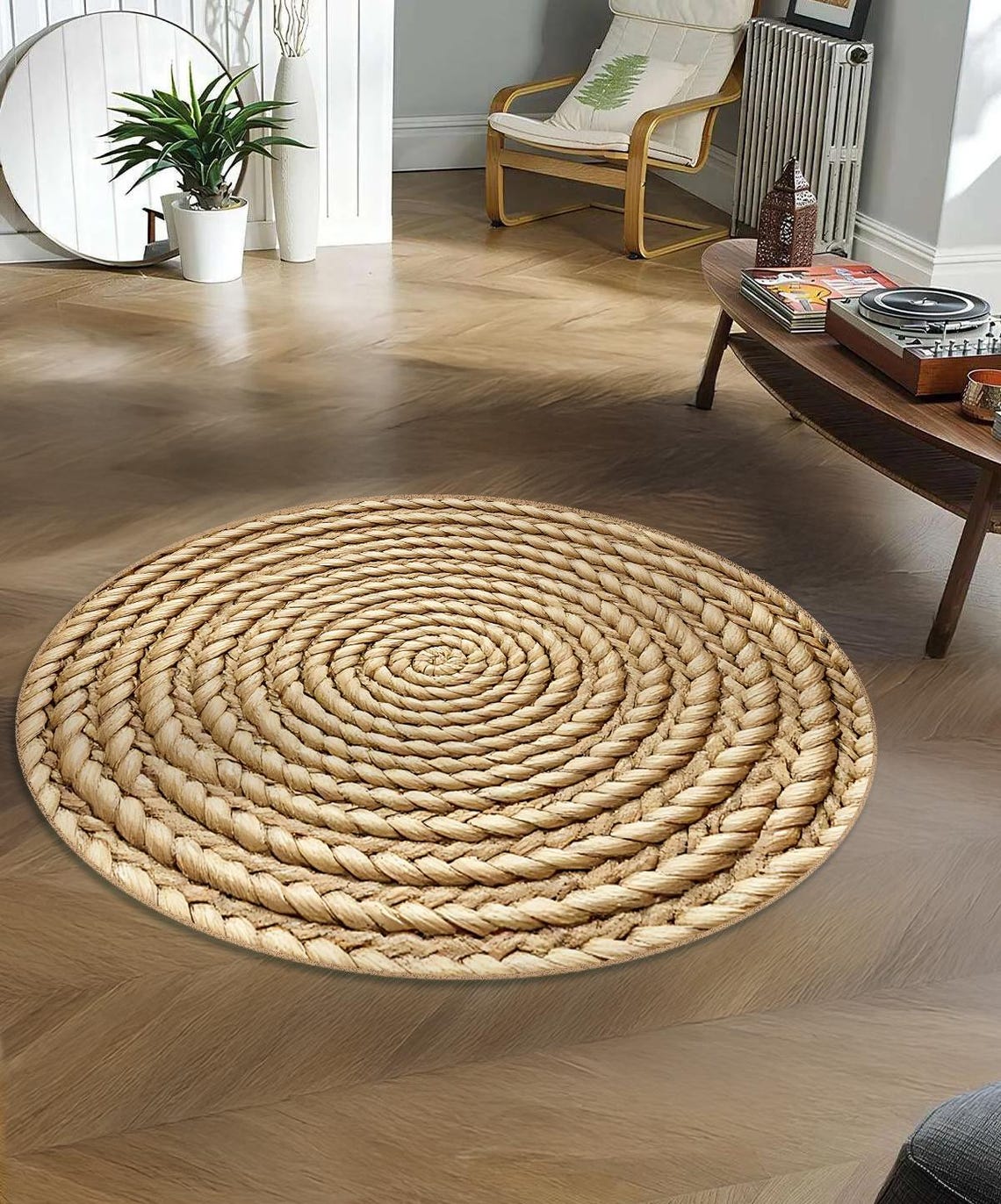 Rustic Jute Look Round Rug: Boho Farmhouse Decor (digital Print) - Etsy
