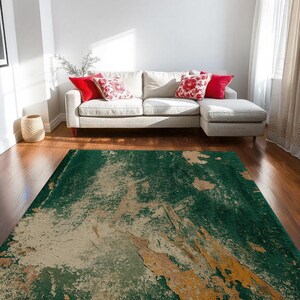 Emerald Green Abstract Rug: Modern Brushstroke Texture Carpet - Etsy