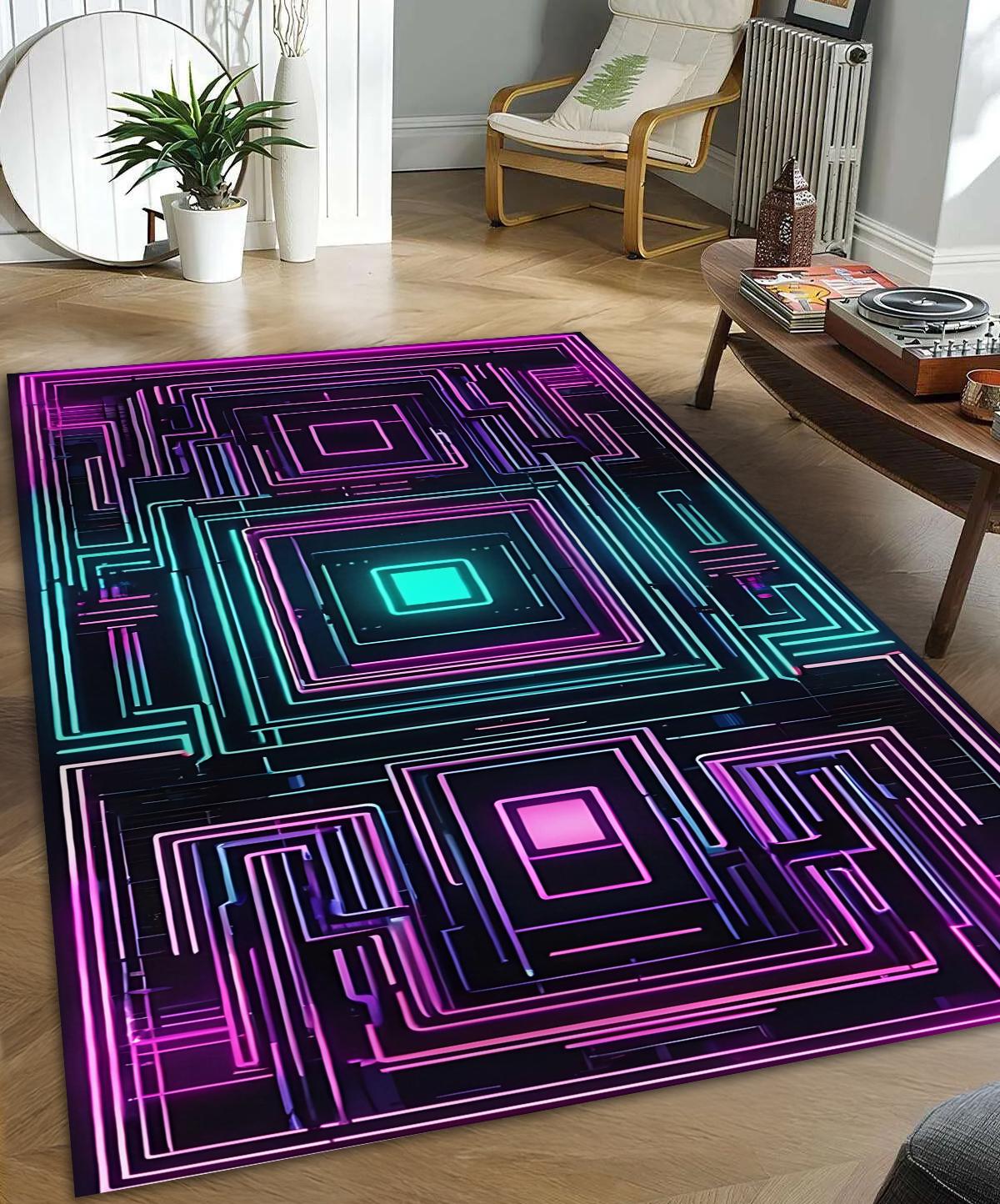 Neon Gamer Rug - Cyberpunk LED Style Gaming Room Carpet - Glowing RGB ...