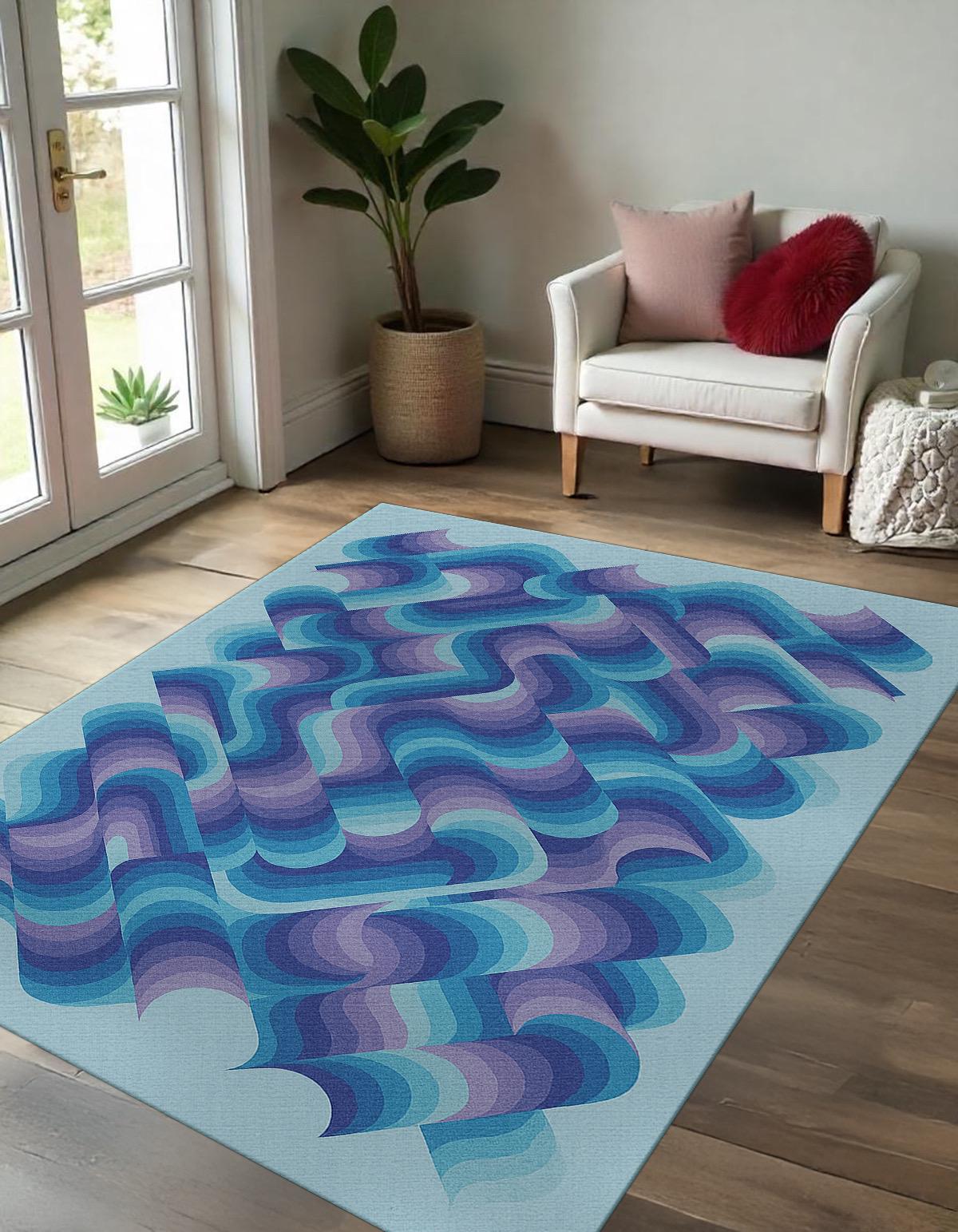 Blue Purple Wave Rug: Modern Abstract Geometric Carpet - Etsy