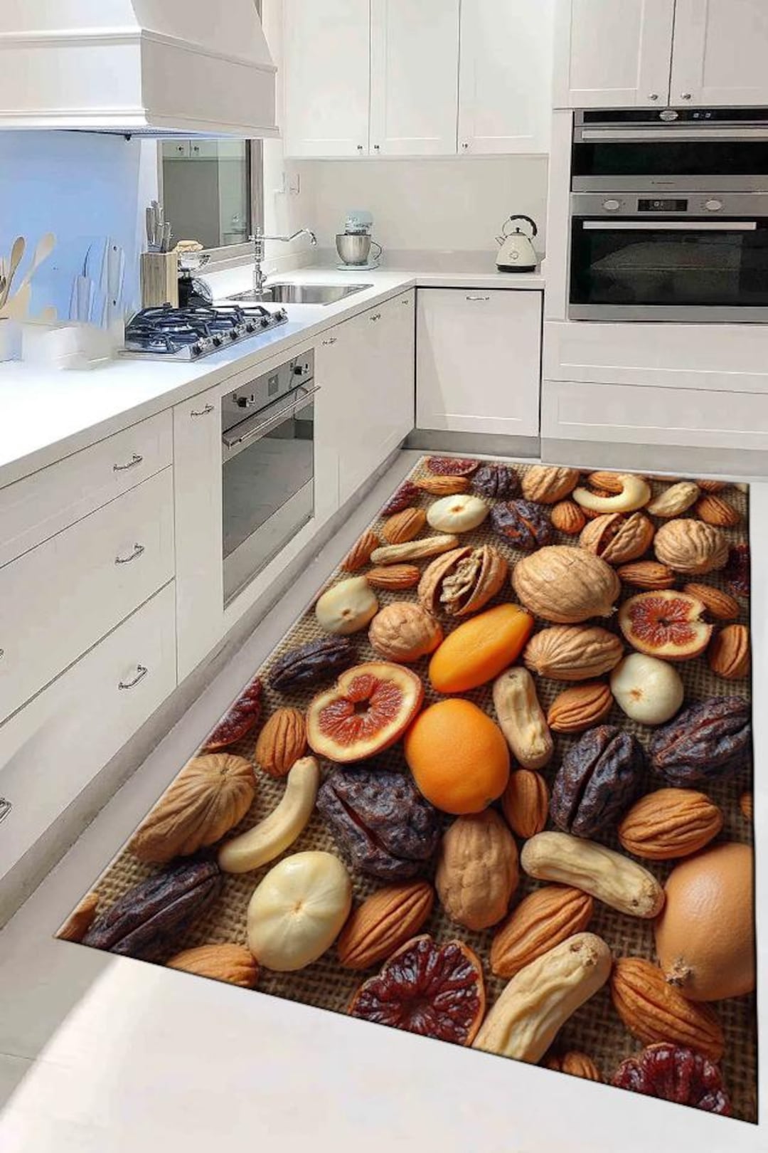 Rustic Nuts & Dried Fruits Kitchen Rug – Realistic Food Print Farmhouse ...