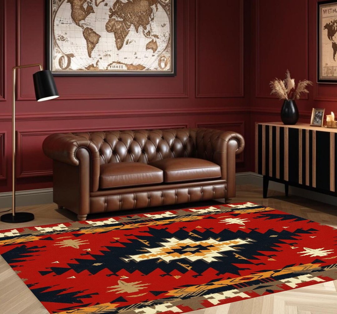 Native American Inspired Rug - Bold Red & Black Geometric Pattern ...