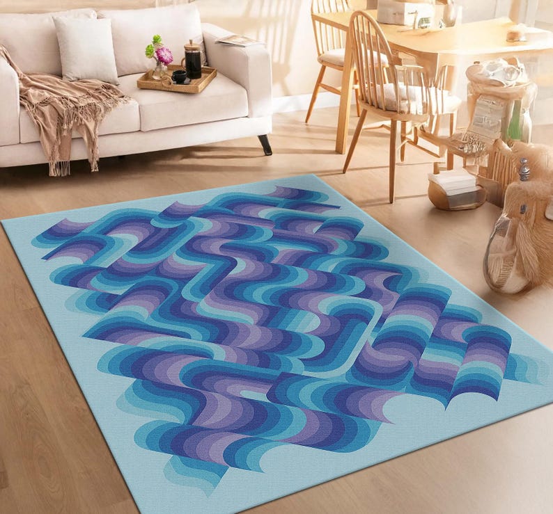 Blue Purple Wave Rug: Modern Abstract Geometric Carpet - Etsy