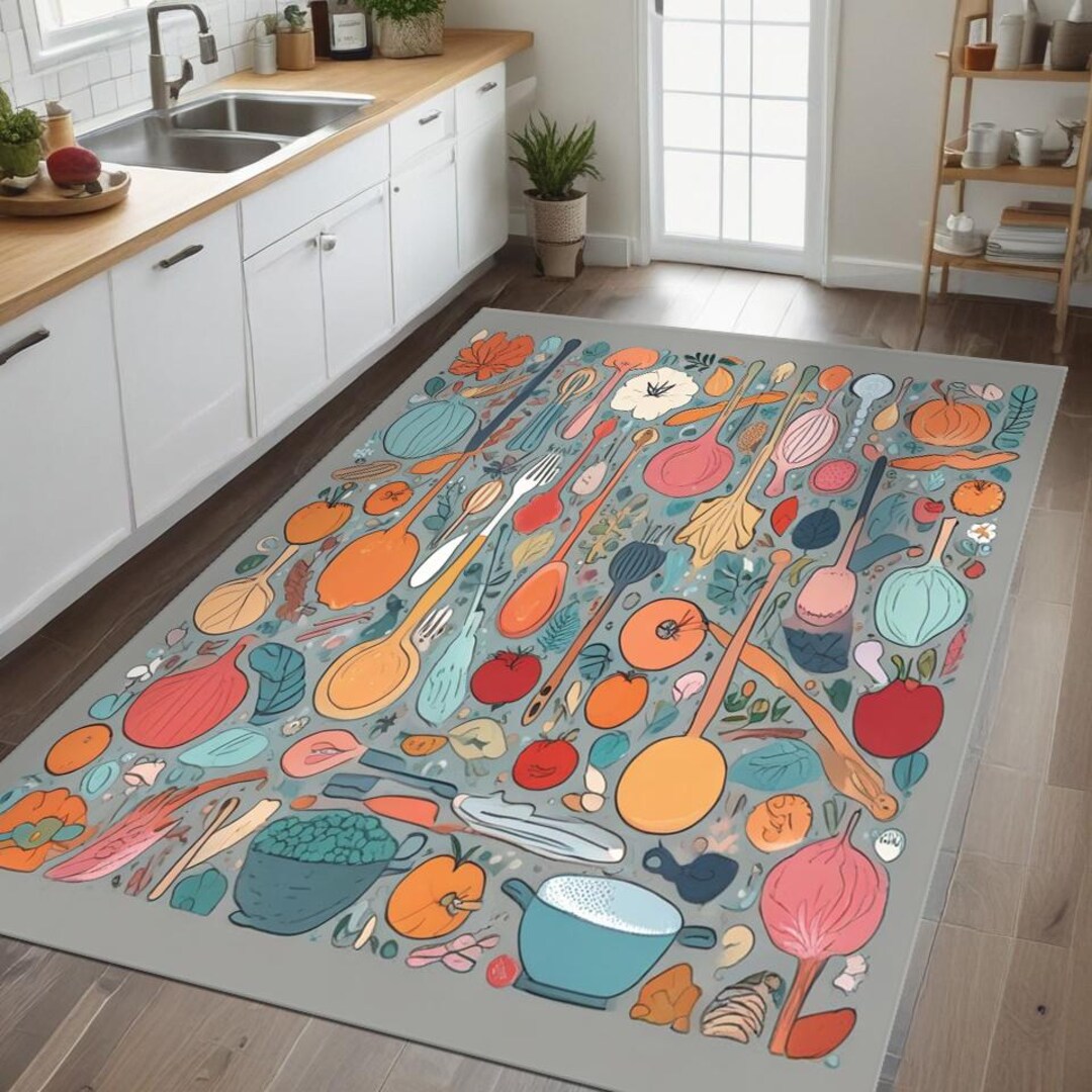 Farmhouse Kitchen Rug - Cooking Themed Carpet - Non Slip Washable for ...