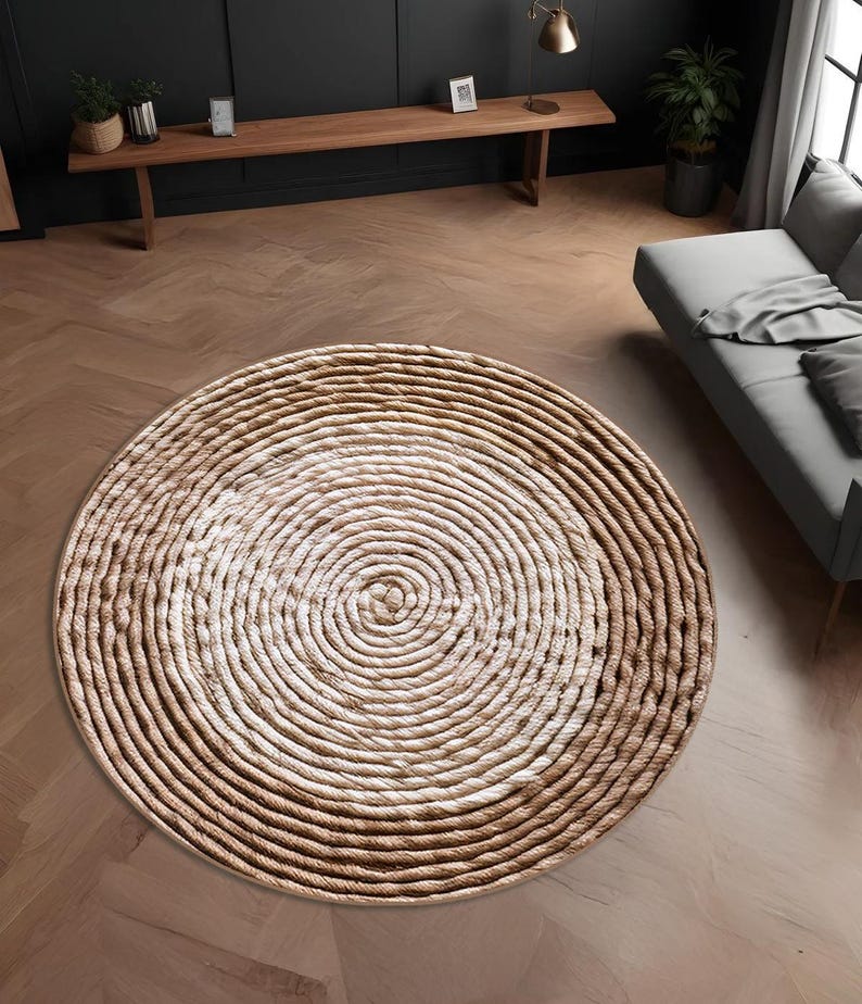 Braided Rope Print Round Rug: Rustic Farmhouse Cottagecore Style - Etsy