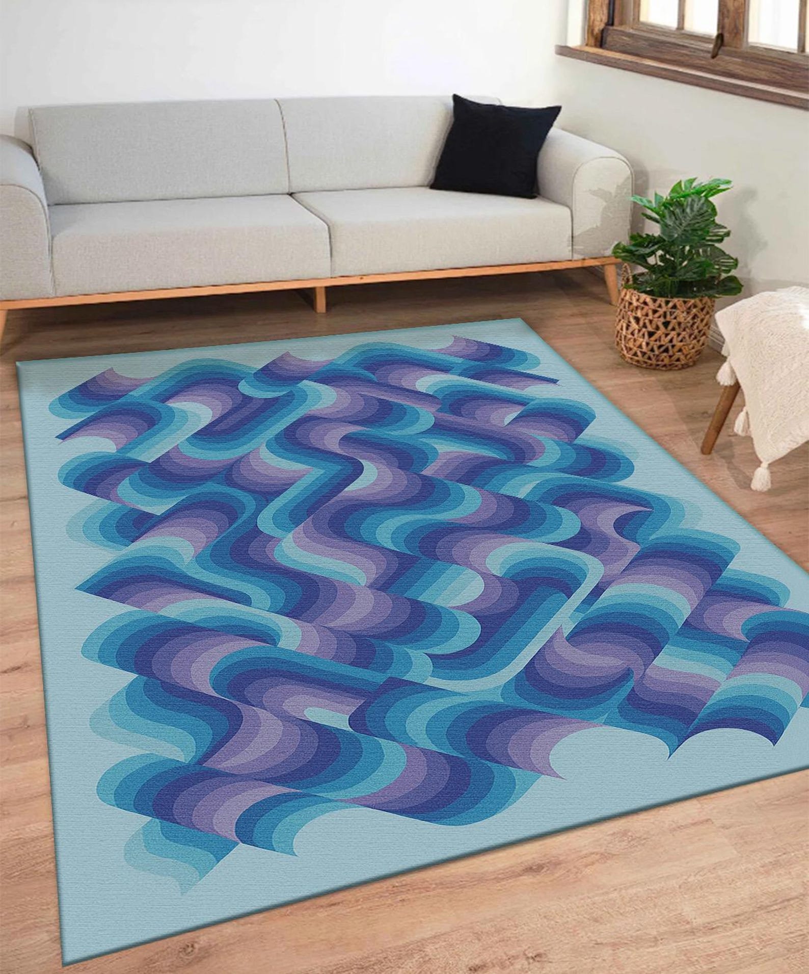 Blue Purple Wave Rug: Modern Abstract Geometric Carpet - Etsy