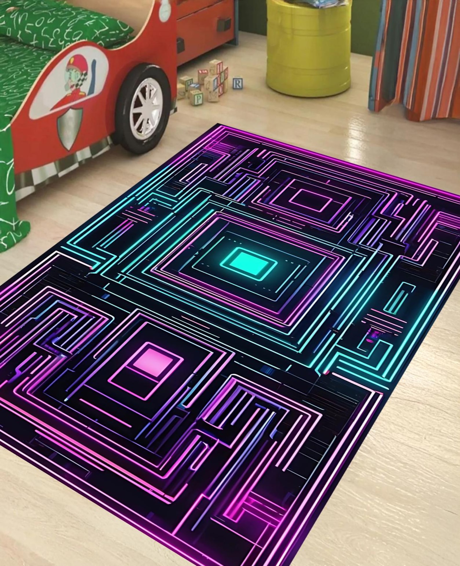 Neon Gamer Rug - Cyberpunk LED Style Gaming Room Carpet - Glowing RGB ...