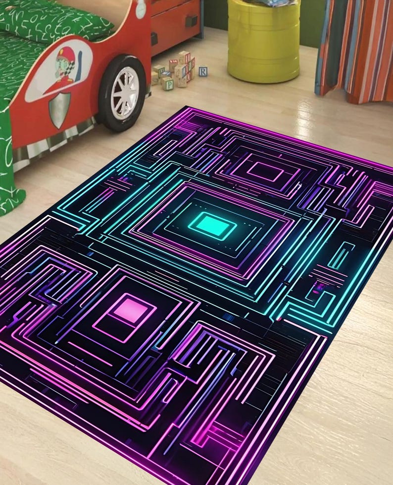 Neon Gamer Rug - Cyberpunk LED Style Gaming Room Carpet - Glowing RGB ...