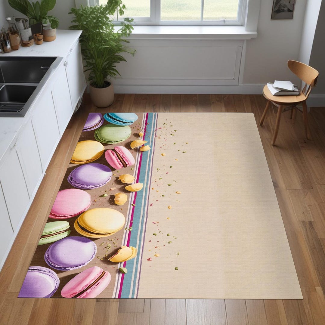 Colorful Macaron Kitchen Rug – Cute Dessert-inspired Carpet With Pastel ...