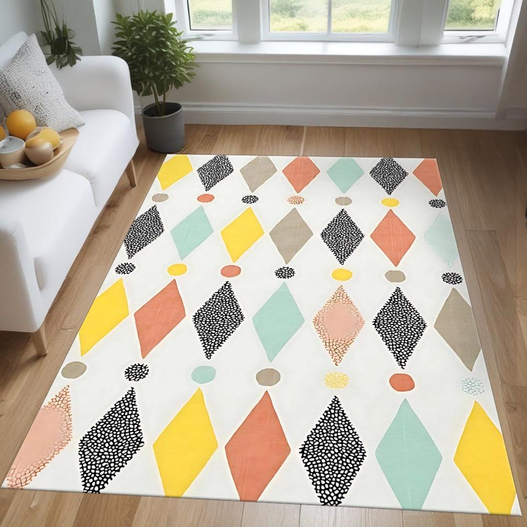 Modern Geometric Rug Colorful Diamond Pattern Carpet Abstract ...