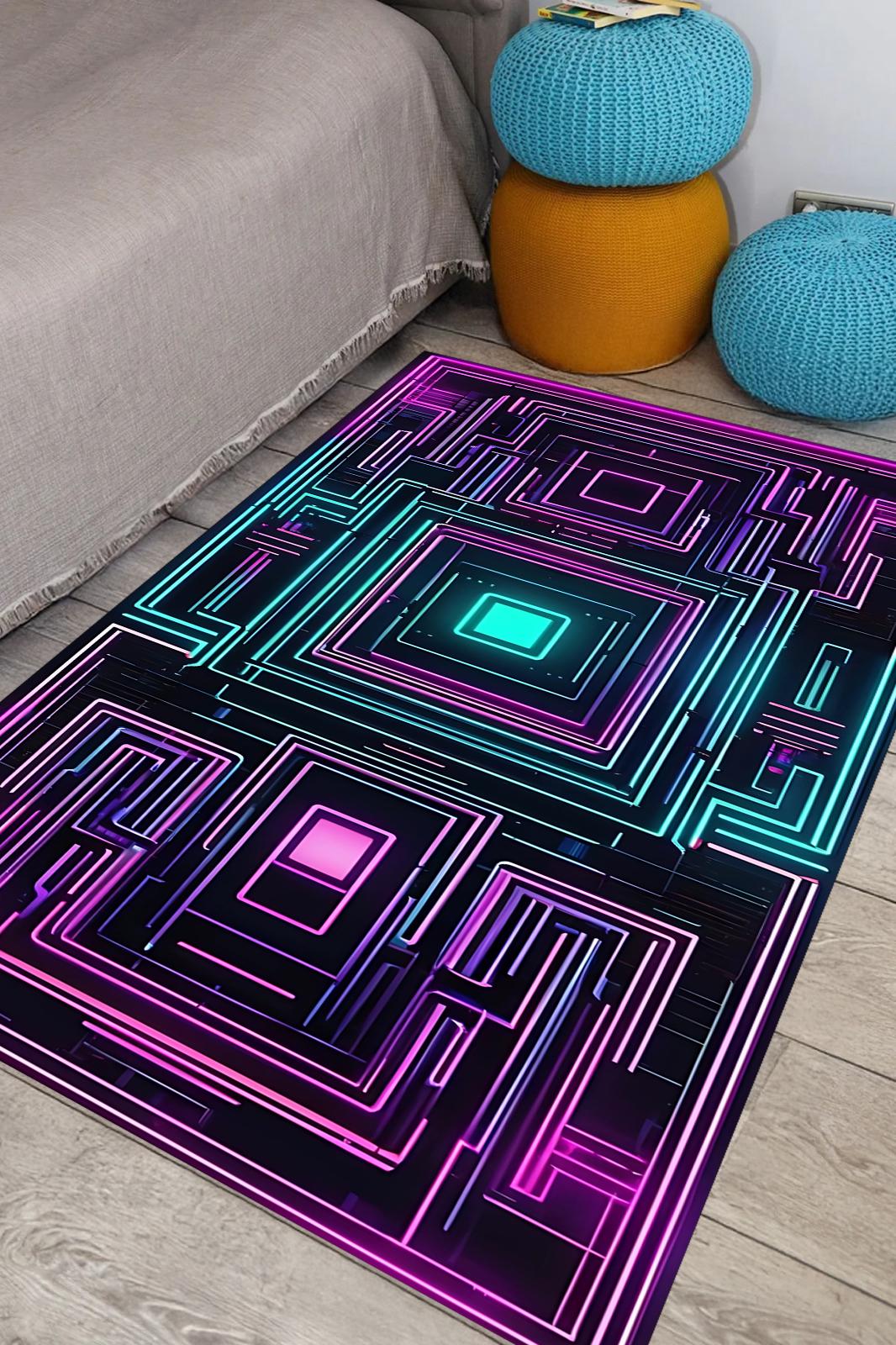 Neon Gamer Rug - Cyberpunk LED Style Gaming Room Carpet - Glowing RGB ...