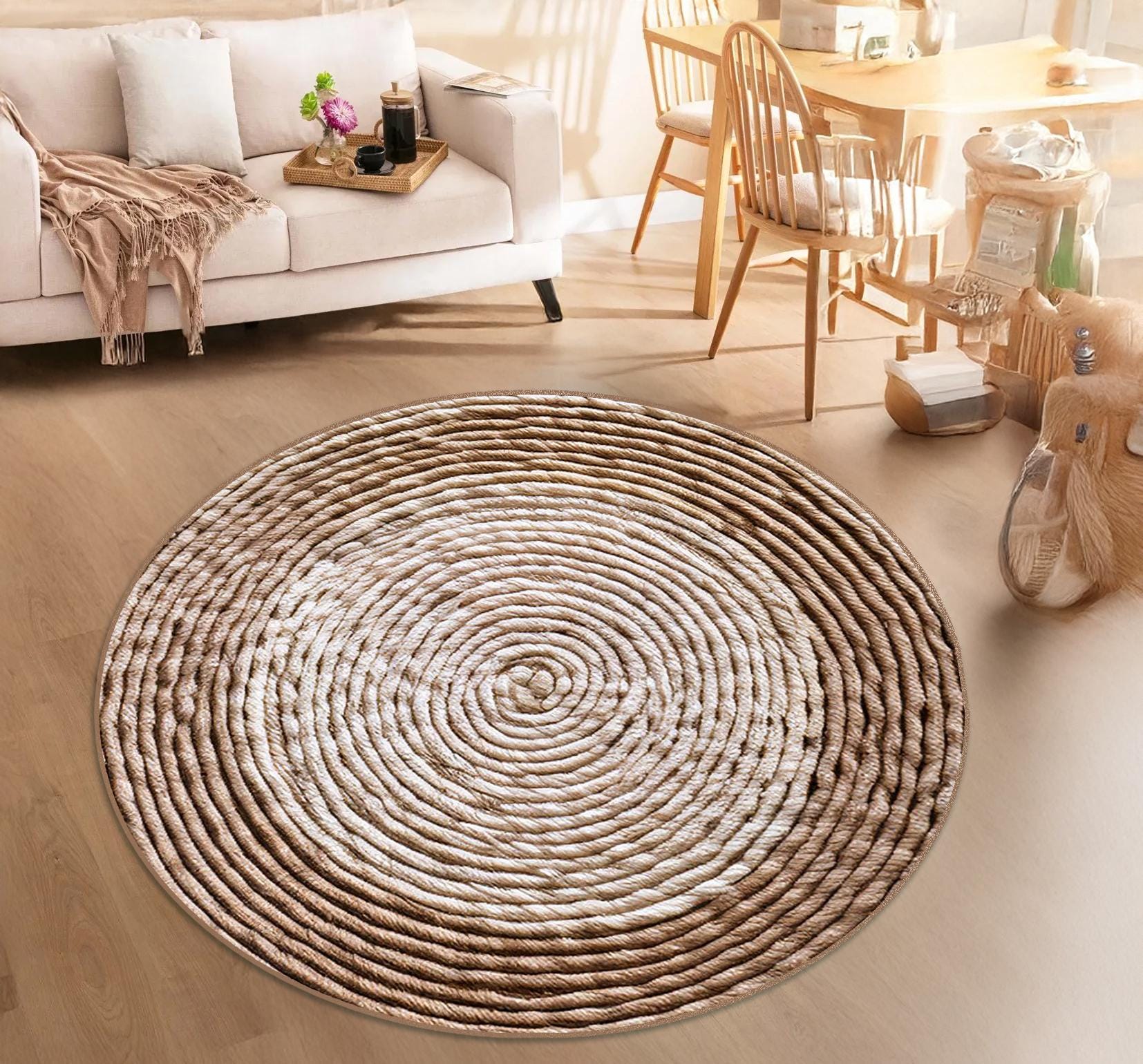 Braided Rope Print Round Rug: Rustic Farmhouse Cottagecore Style - Etsy