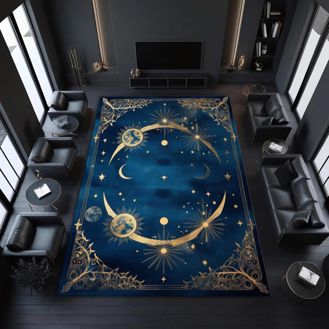 Celestial Moon & Sun Rug – Mystical Starry Night Sky Rug, Dark ...