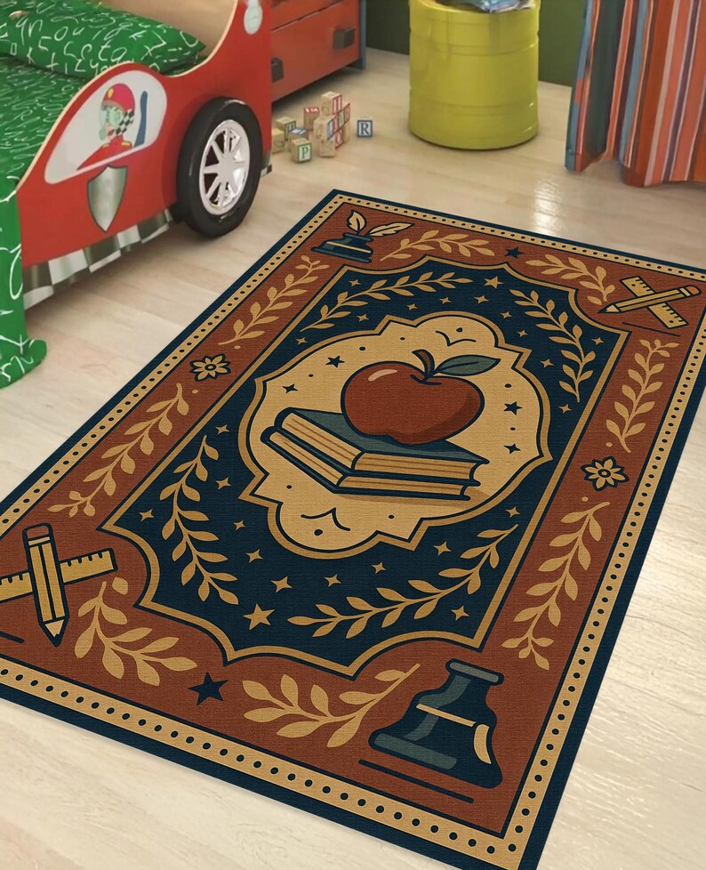Victorian Apple Books Rug: Vintage-style Classroom Decor - Etsy