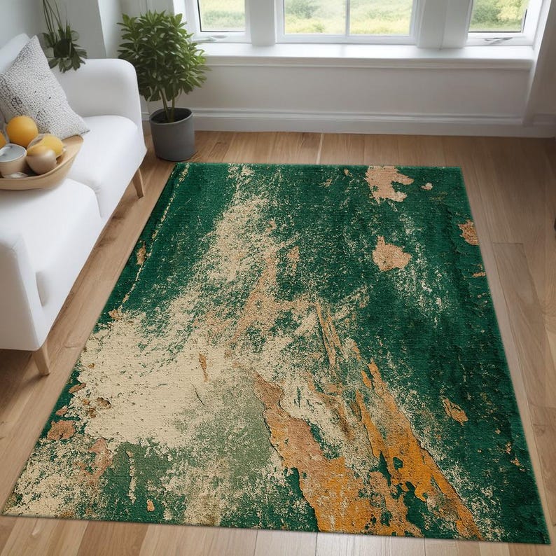 Emerald Green Abstract Rug: Modern Brushstroke Texture Carpet - Etsy