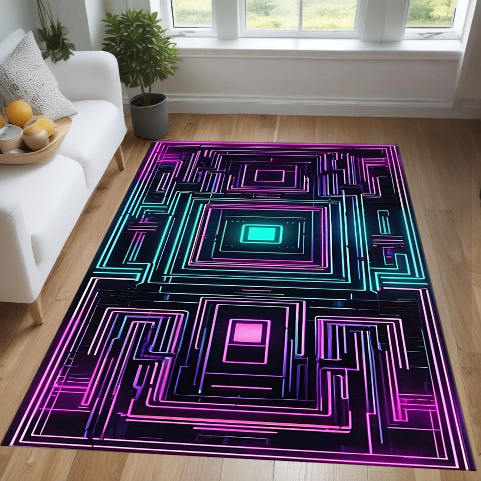 Neon Gamer Rug - Cyberpunk LED Style Gaming Room Carpet - Glowing RGB ...