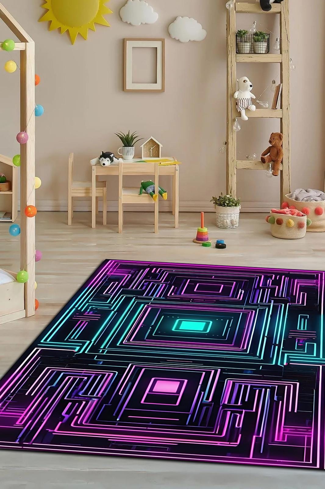 Neon Gamer Rug - Cyberpunk LED Style Gaming Room Carpet - Glowing RGB ...