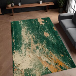 Emerald Green Abstract Rug: Modern Brushstroke Texture Carpet - Etsy