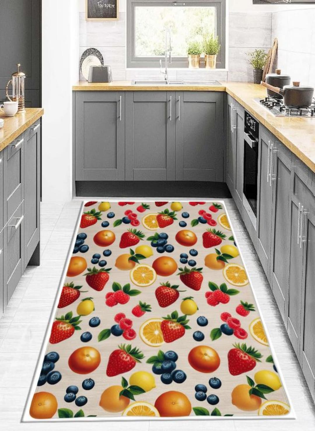 Colorful Fruit Kitchen Rug - Fresh Berry & Citrus Mat - Vibrant Non ...