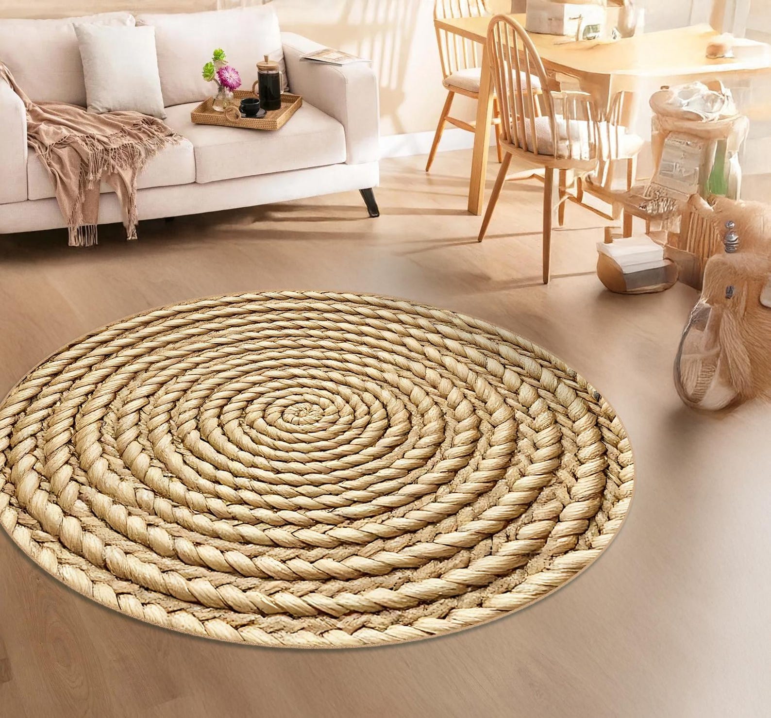 Rustic Jute Look Round Rug: Boho Farmhouse Decor (digital Print) - Etsy