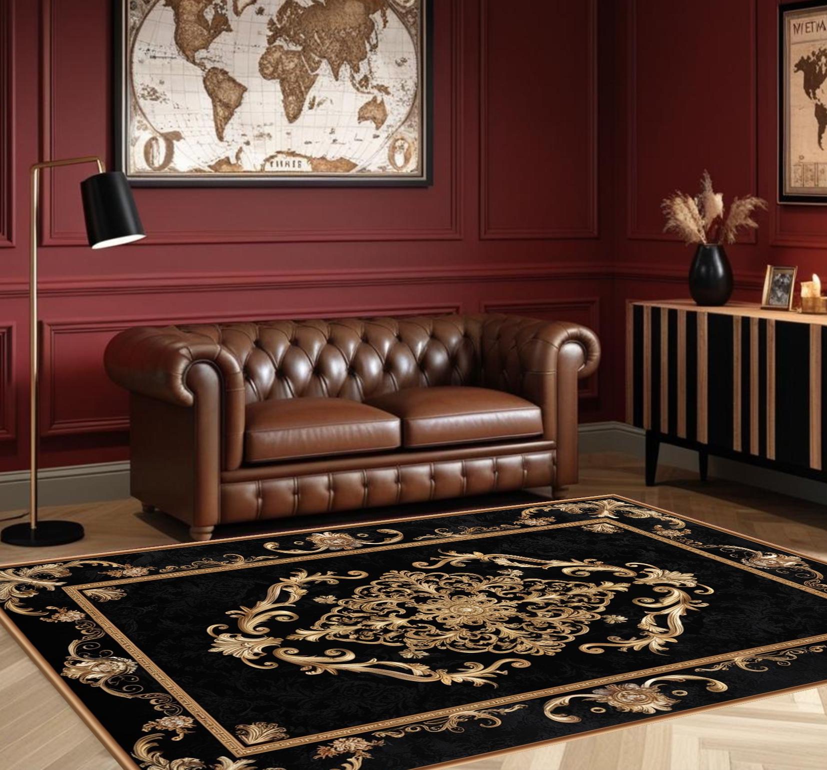 Black and Gold Baroque Rug - Elegant Ornate Vintage Style - Etsy