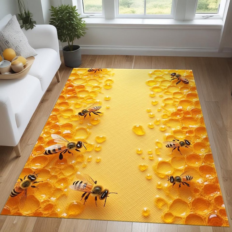 Honeycomb Kitchen Rug: Honey Bee Farmhouse Decor, Non-slip Mat - Etsy