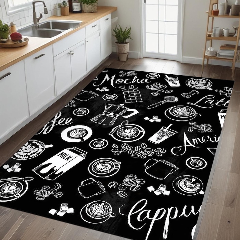 Coffee Lover Kitchen Rug: Chalkboard Style Café Print - Etsy