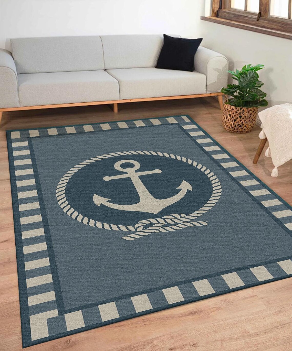 Nautical Anchor Rug – Navy Blue Coastal Decor, Kids Room Mat - Etsy