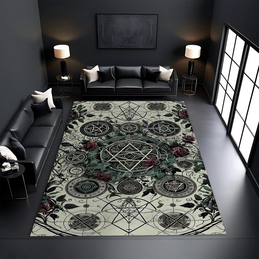 Gothic Dark Aesthetic Rug – Occult Alchemy Symbol Rug, Witchy Pentagram ...