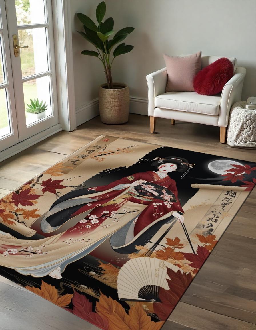 Japanese Geisha Rug Elegant Kimono Art Carpet Traditional Asian Decor ...