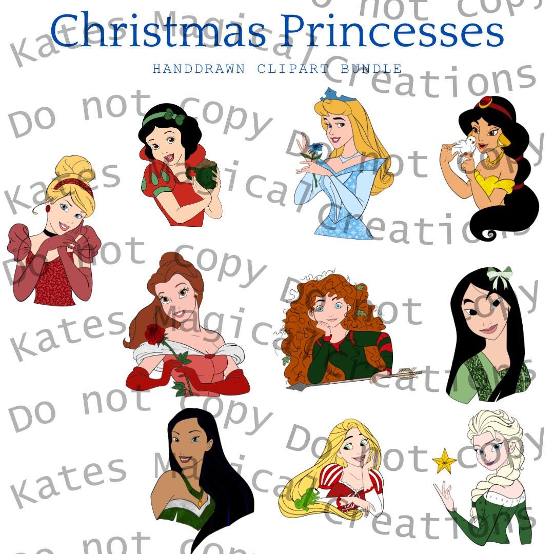Christmas Princesses Hand Drawn Clipart - Etsy