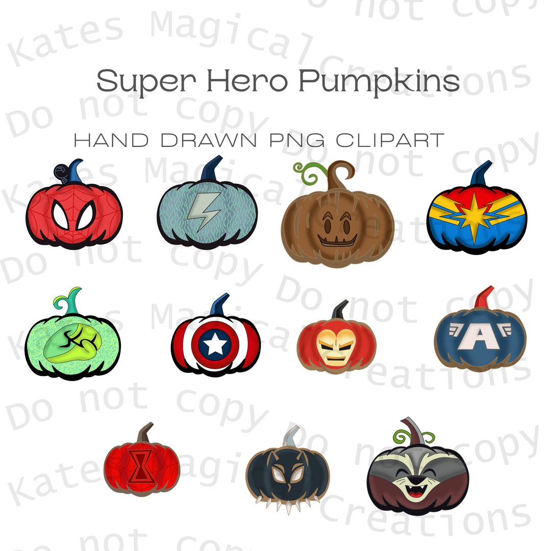 Super Hero Pumpkins Hand Drawn Clipart - Etsy