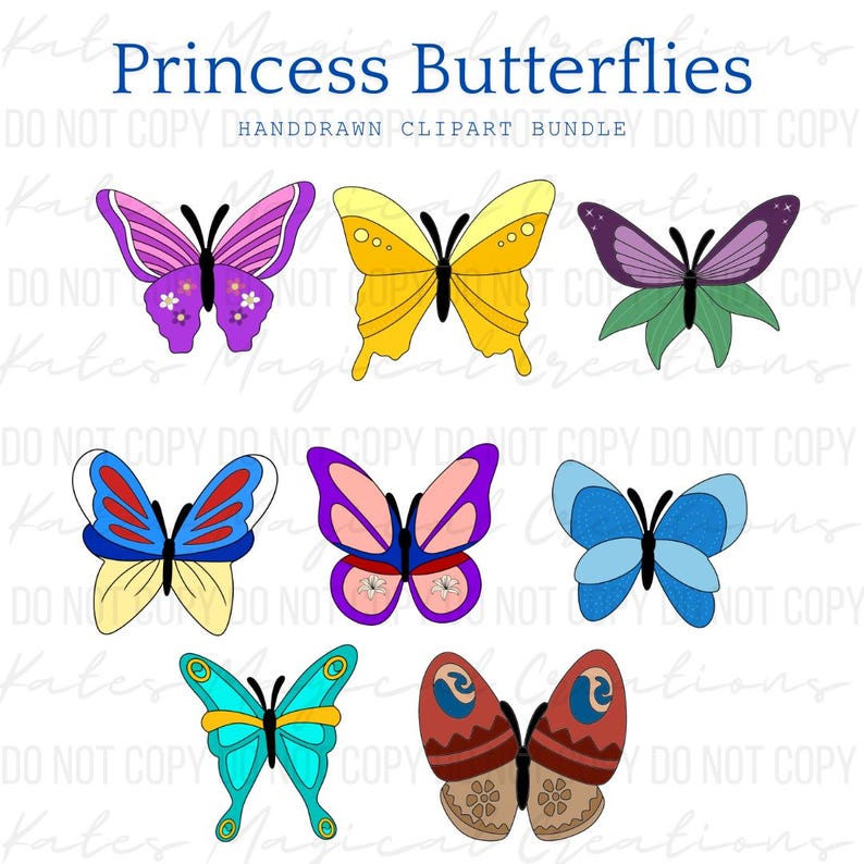 Princess Butterflies Hand Drawn Clip Art - Etsy
