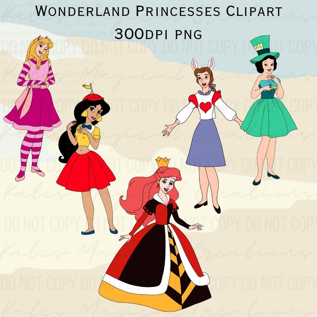 Wonderland Princesses Hand Drawn Clipart - Etsy
